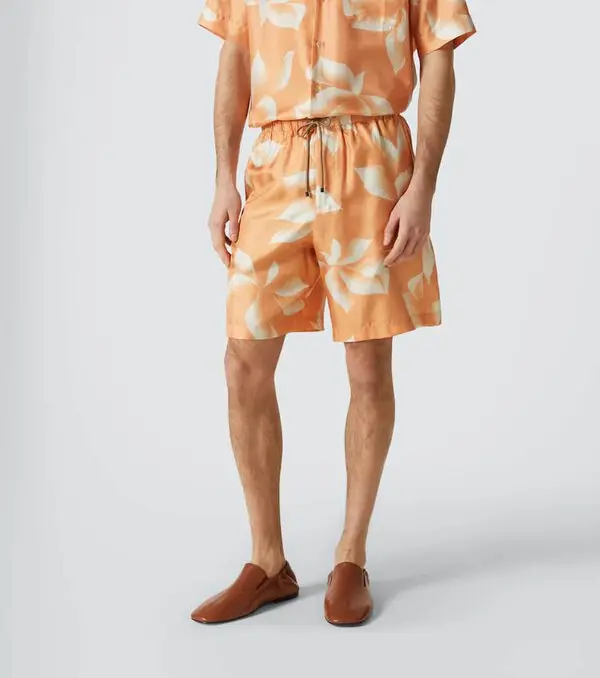Dries Van Noten Printed Silk Shorts - Orange