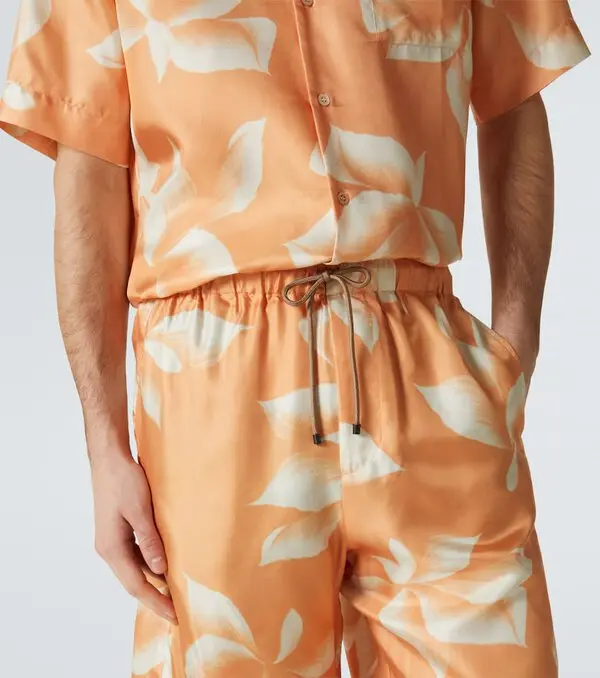Dries Van Noten Printed Silk Shorts - Orange