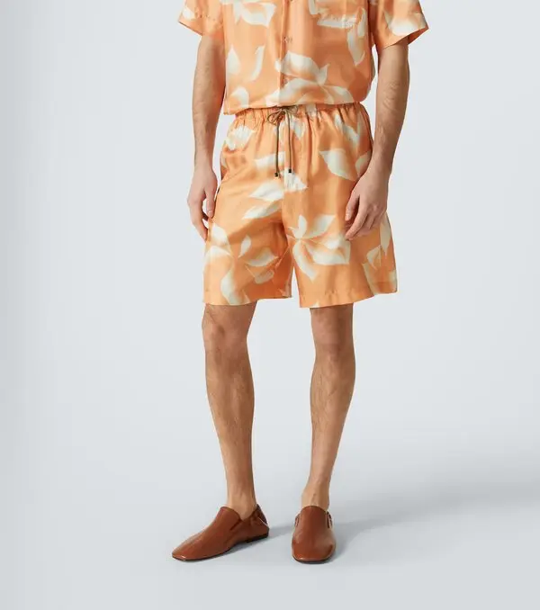Dries Van Noten Printed Silk Shorts - Orange