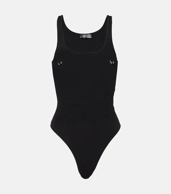 MUGLER Pierced Cotton Bodysuit - Black