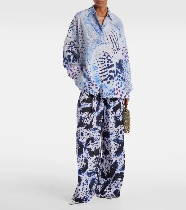 Dries Van Noten Printed Wide-leg Pants - Blue