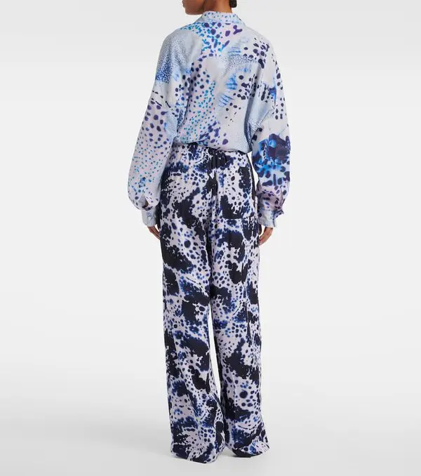 Dries Van Noten Printed Wide-leg Pants - Blue