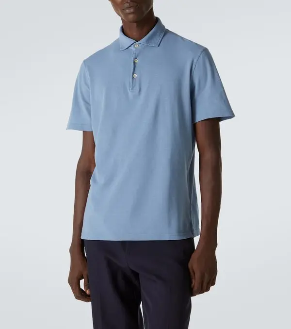 Fedeli Cotton Piqué Polo Shirt - Blue