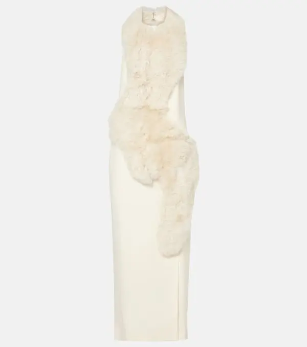 TOTEME Shearling-trimmed Cady Midi Dress
