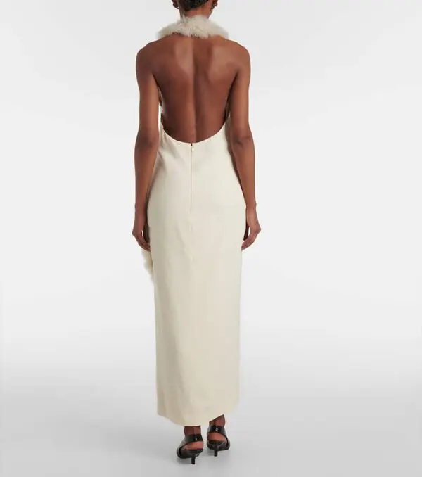 TOTEME Shearling-trimmed Cady Midi Dress