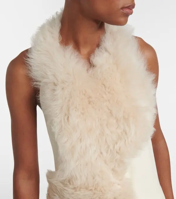 TOTEME Shearling-trimmed Cady Midi Dress