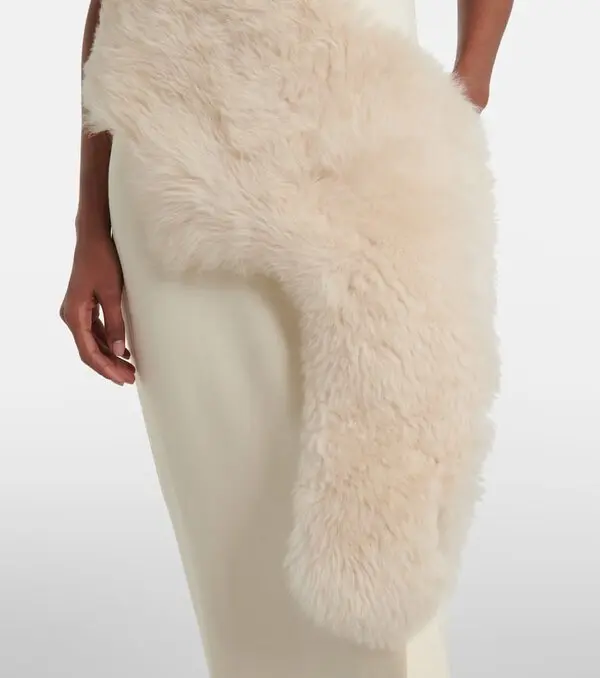 TOTEME Shearling-trimmed Cady Midi Dress