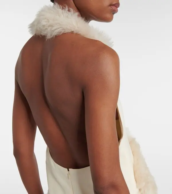 TOTEME Shearling-trimmed Cady Midi Dress