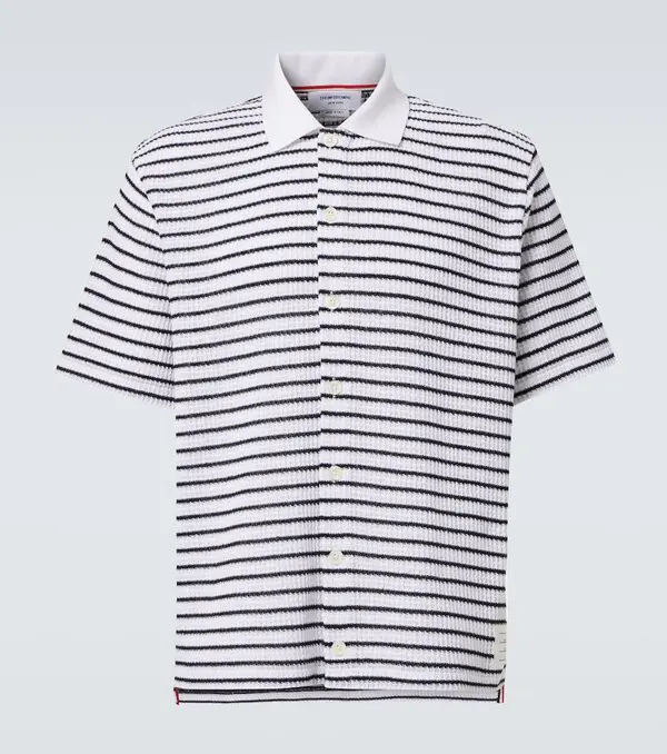 Thom Browne Striped Waffle-knit Cotton Polo Shirt - Blue