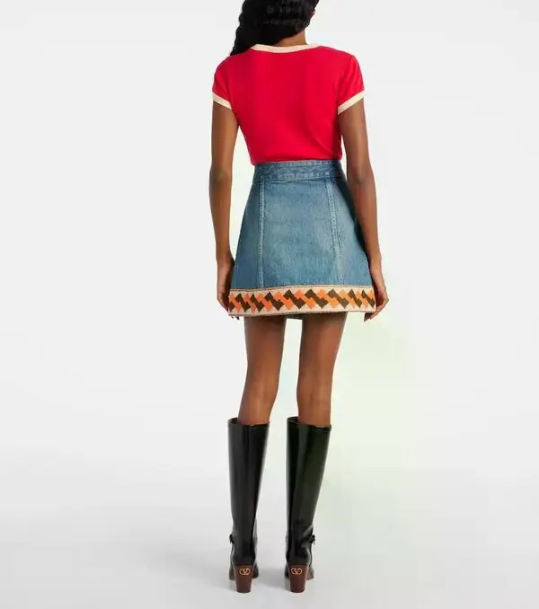 Valentino Garavani Denim Mini Skirt With Jacquard Trim