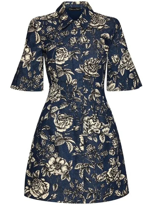 Oscar De La Renta Denim Mini Dress In Blue - 50% Off