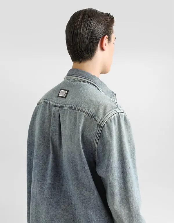 Dolce & Gabbana Denim Shirt With Bejeweled Appliqués