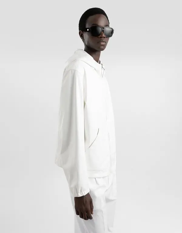 Dolce & Gabbana Leather And Fabric Jacket With Hood - White