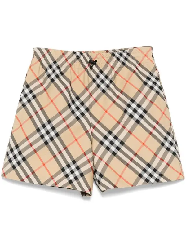 Burberry Check Shorts With Equestrian Knight Design Appliqu - Neutrals