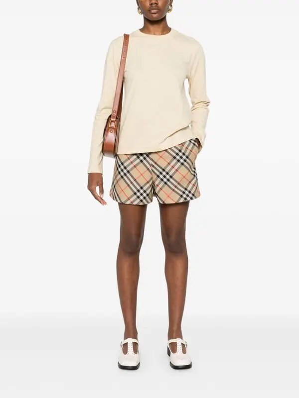 Burberry Check Shorts With Equestrian Knight Design Appliqu - Neutrals