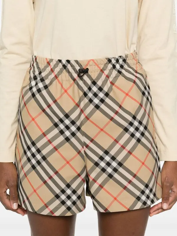 Burberry Check Shorts With Equestrian Knight Design Appliqu - Neutrals