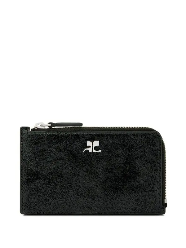 COURREGES Leather Zipped Card Holder - Black