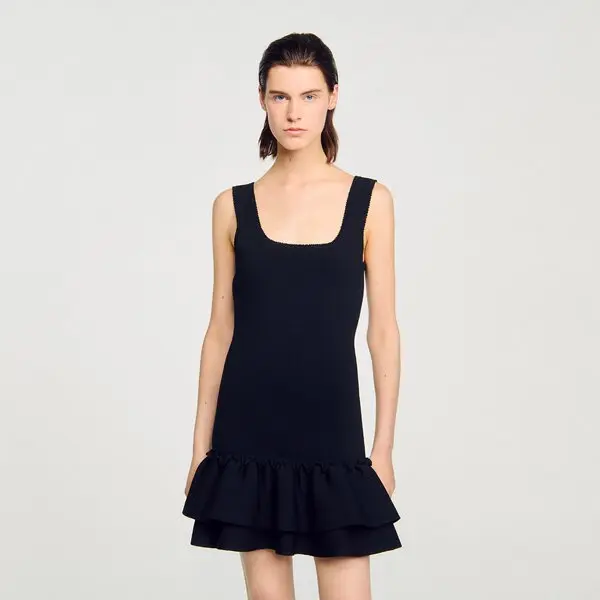 sandro mini knit dress with ruffle Mini knit dress with ruffle in Black for Women