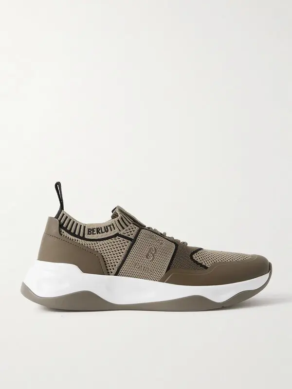 Berluti Shadow Leather-trimmed Sneakers - Neutrals