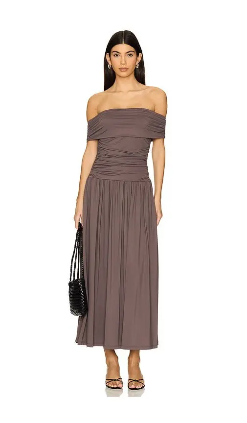 NIA Tammy Off-the-shoulder Midi Dress - Sable