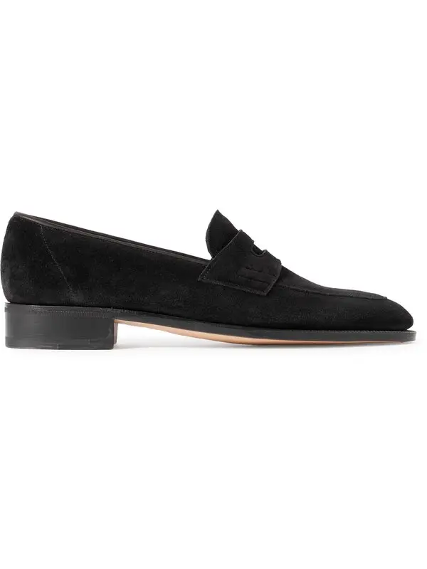 John Lobb James Suede Penny Loafers In Black - 40% Off 