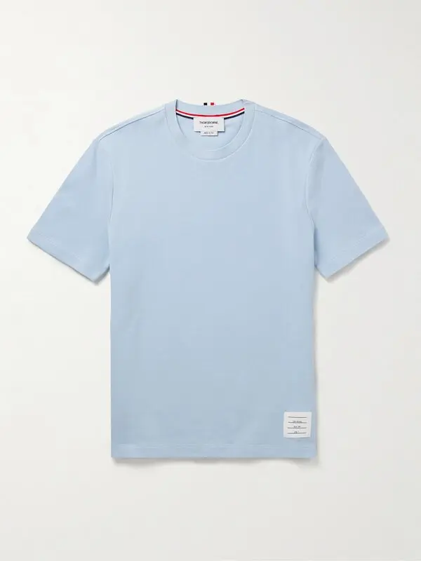 Thom Browne Logo-appliquéd Striped Cotton-piqué T-shirt - Blue