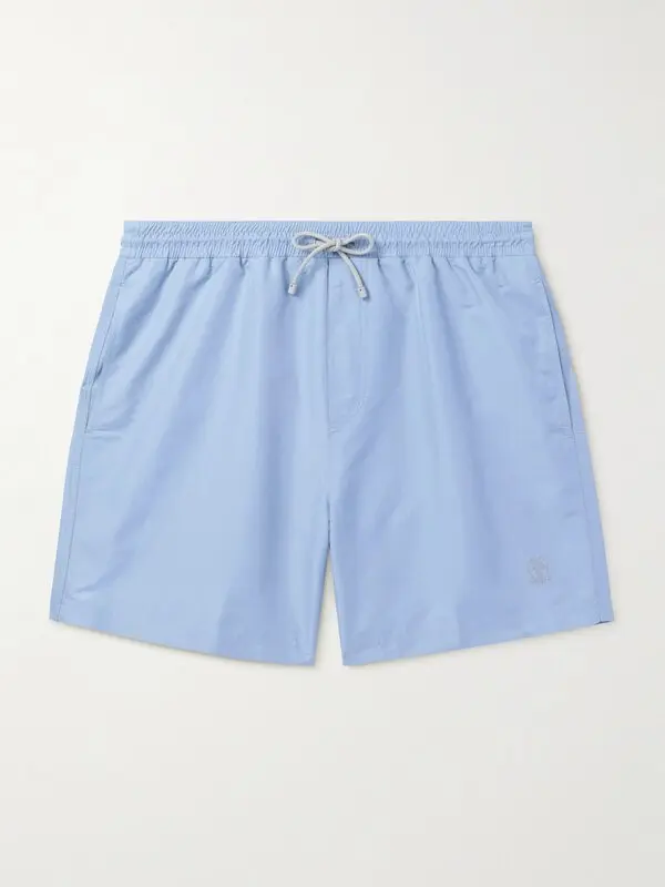 Brunello Cucinelli Straight-leg Mid-length Logo-embroidered Swim Shorts - Blue