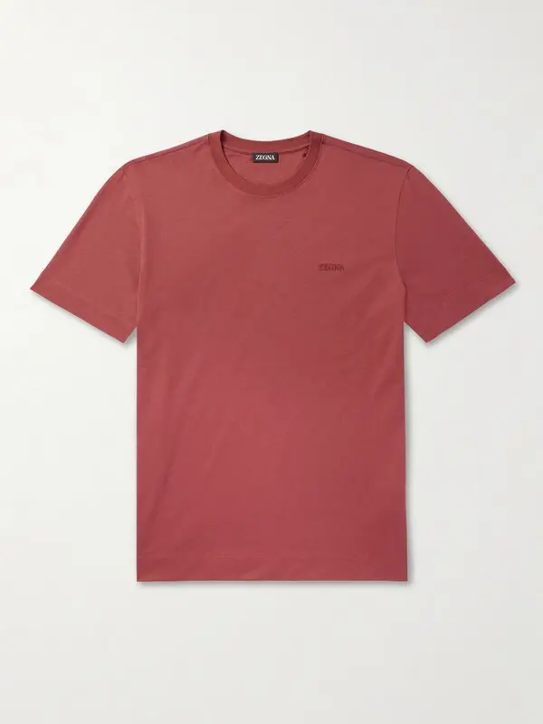 Zegna Slim-fit Logo-embroidered Cotton-jersey T-shirt - Red