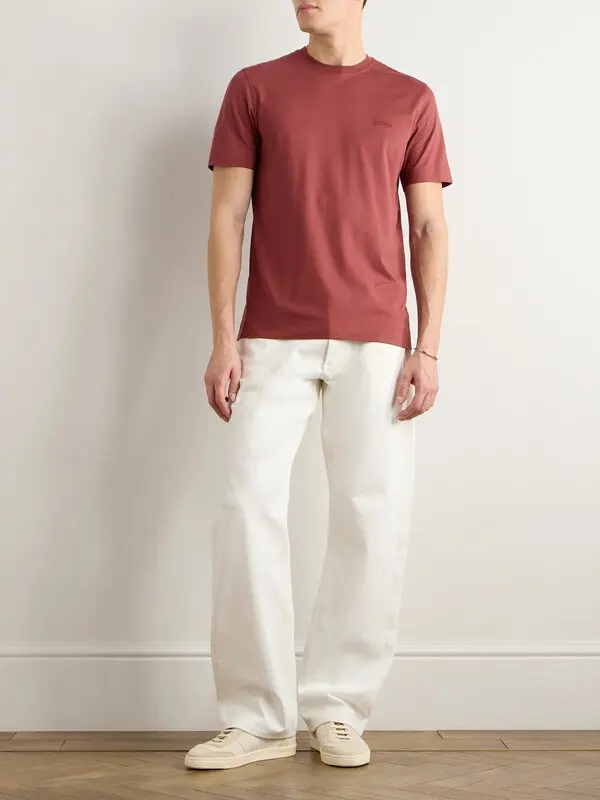 Zegna Slim-fit Logo-embroidered Cotton-jersey T-shirt - Red