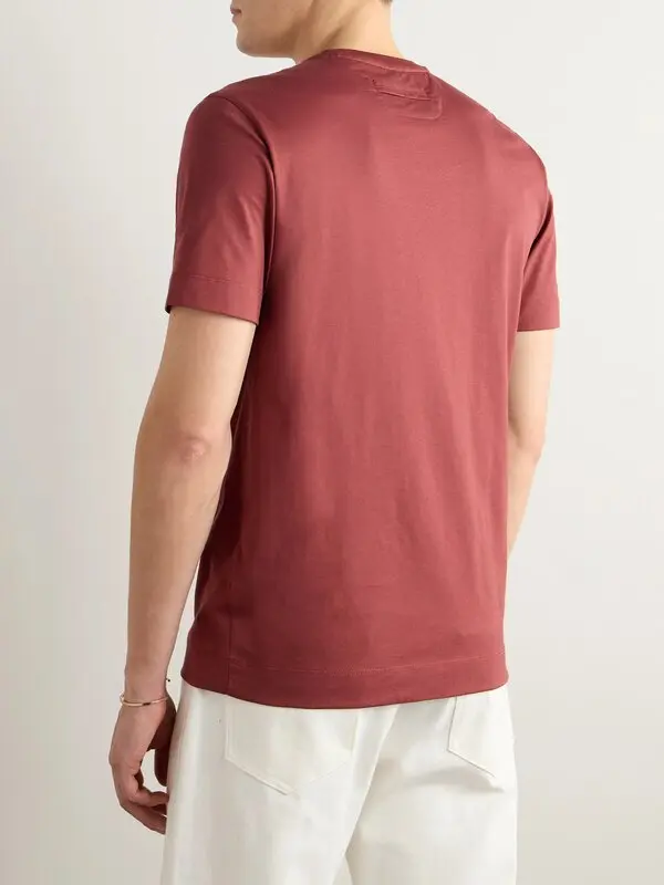 Zegna Slim-fit Logo-embroidered Cotton-jersey T-shirt - Red
