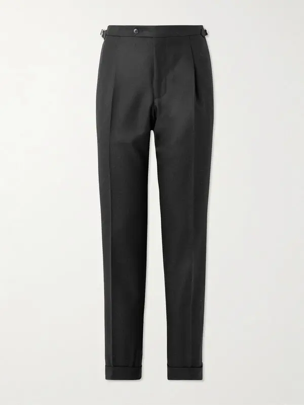 SAMAN AMEL Tapered Pleated Wool-twill Suit Trousers
