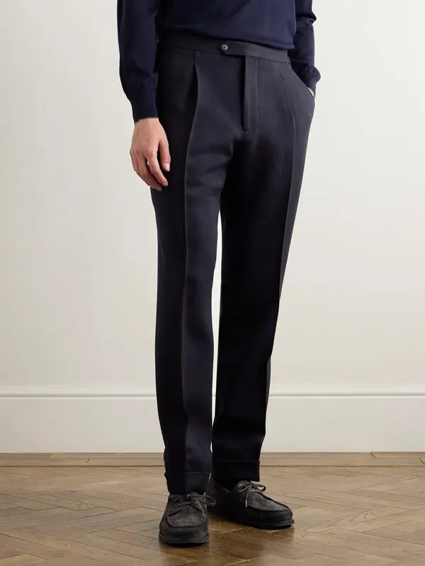 SAMAN AMEL Straight-leg Pleated Wool Suit Trousers