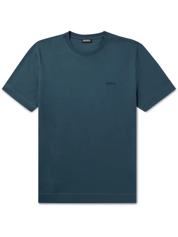 Zegna Slim-fit Logo-embroidered Cotton-jersey T-shirt - Blue