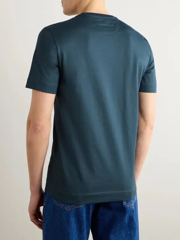 Zegna Slim-fit Logo-embroidered Cotton-jersey T-shirt - Blue