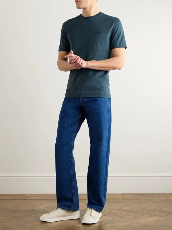 Zegna Slim-fit Logo-embroidered Cotton-jersey T-shirt - Blue