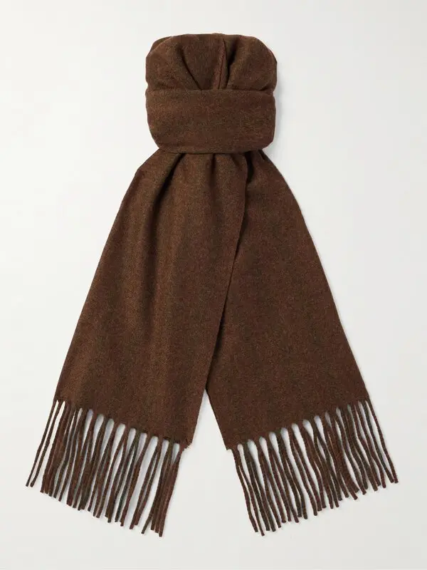 Loro Piana Striped Fringed Wool And Cashmere-blend Twill Scarf - Brown