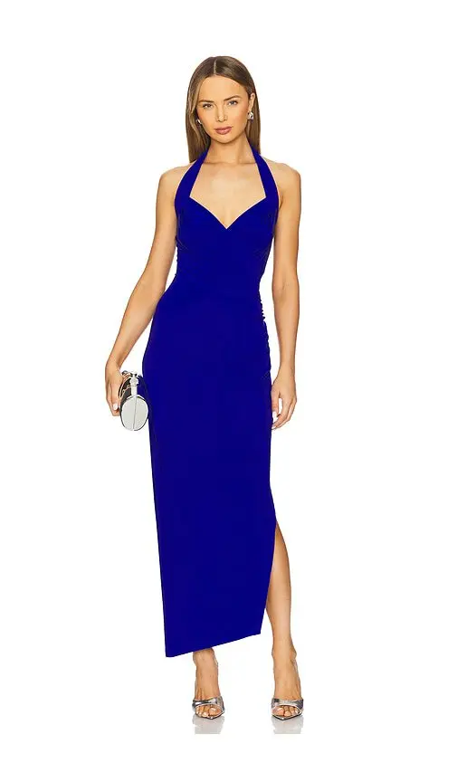 Norma Kamali Halter Sweetheart Side Drape Gown - Royal