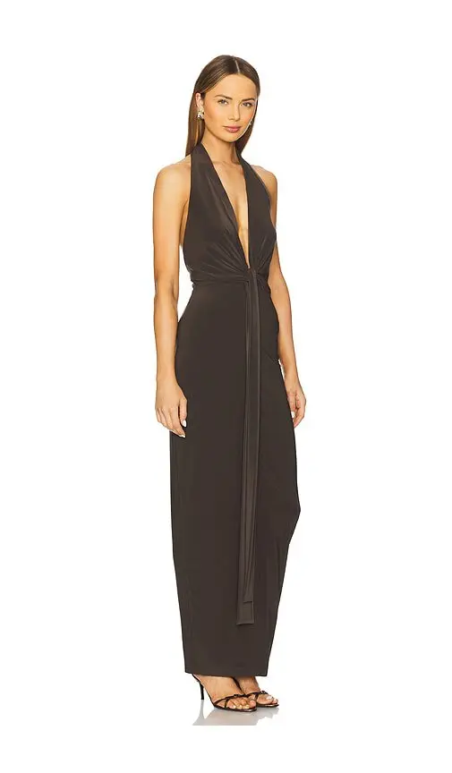 Norma Kamali X Revolve Tie Front Halter Gown - Chocolate