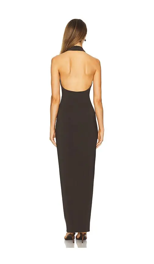 Norma Kamali X Revolve Tie Front Halter Gown - Chocolate