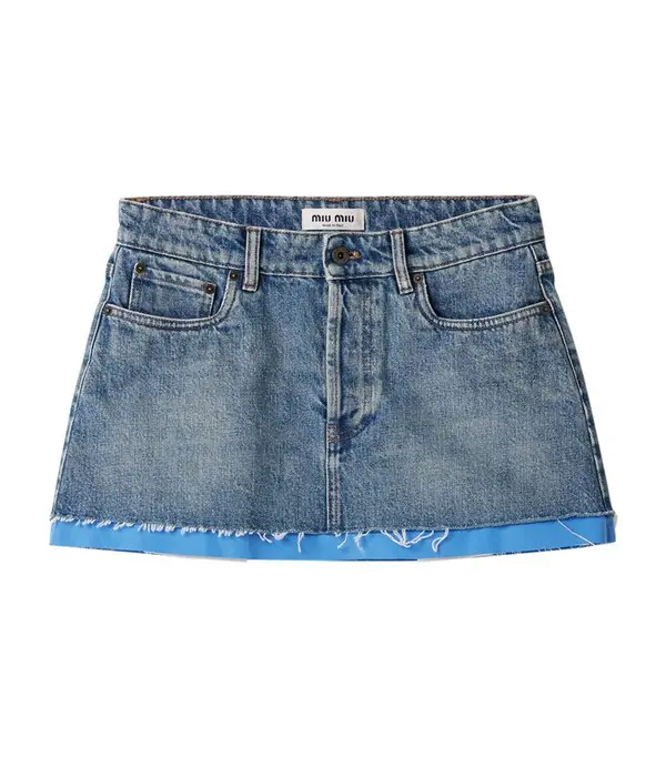 Miu Miu Denim Mini Skirt With Poplin Hem - Turquoise