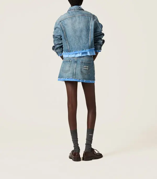 Miu Miu Denim Mini Skirt With Poplin Hem - Turquoise