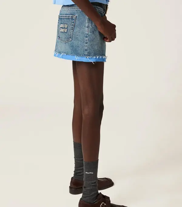 Miu Miu Denim Mini Skirt With Poplin Hem - Turquoise