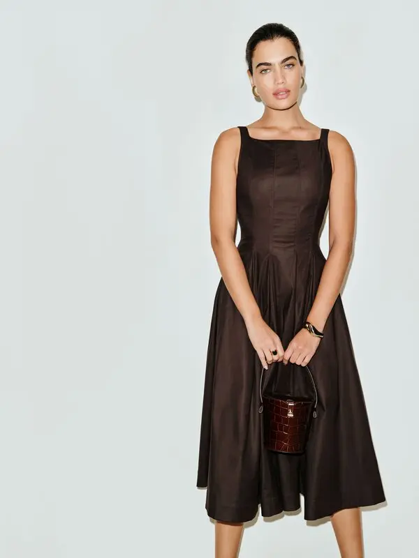 knee length dresses for ladies Shona Joy - Gigi Square Neck Panelled Midi Dress