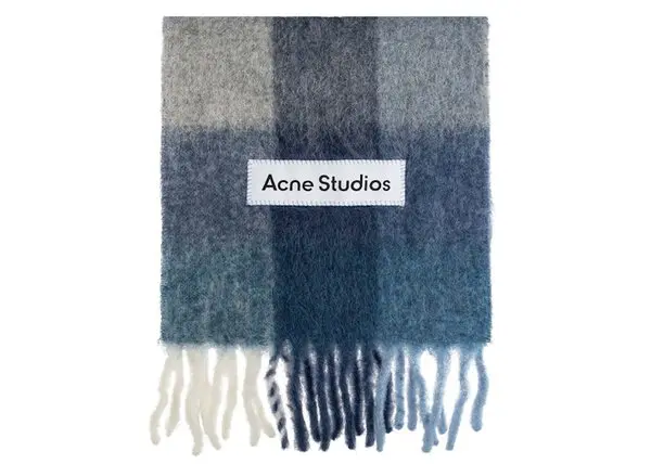 Acne Studios Mohair Checked Scarf - Indigo/grey/light Blue