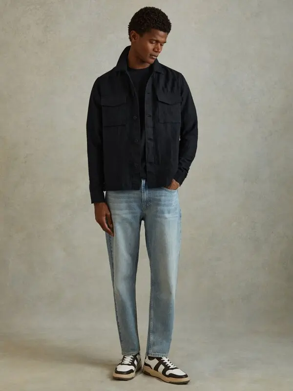REISS Wick Textured Crew-neck T-shirt - Navy