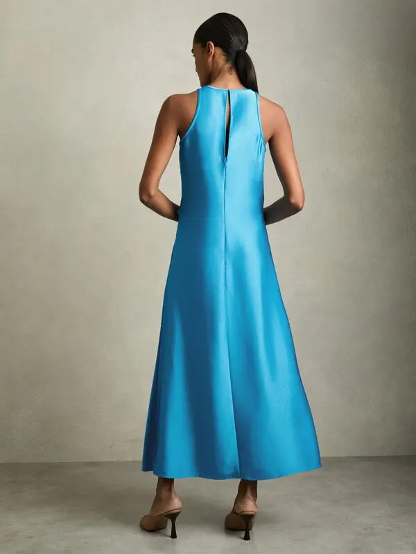 reiss micah satin drape tuck midi dress Reiss Micah Petite Satin Drape Tuck Midi Dress - Blue - 44% Off