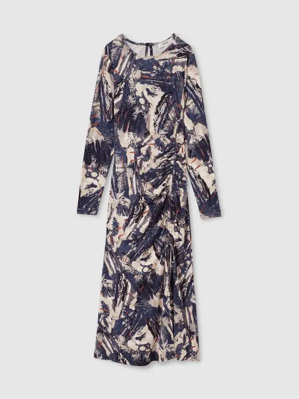 REISS Riyo Printed Midi Dress - Navy/neutral