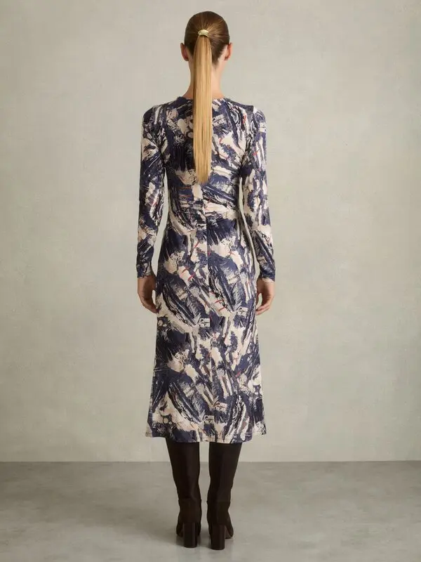 REISS Riyo Printed Midi Dress - Navy/neutral