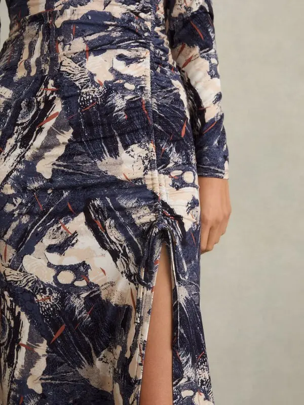 REISS Riyo Printed Midi Dress - Navy/neutral