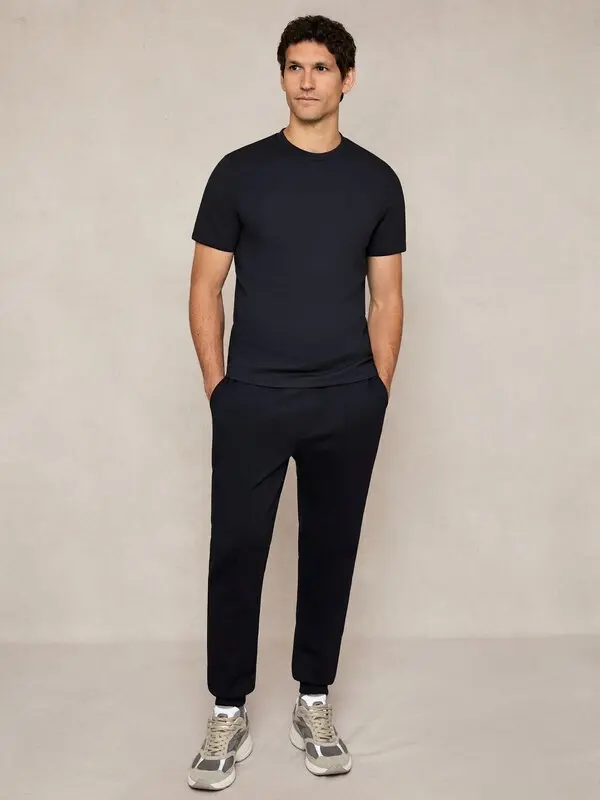 REISS Premier Premium Interlock-jersey Joggers - Navy Blue